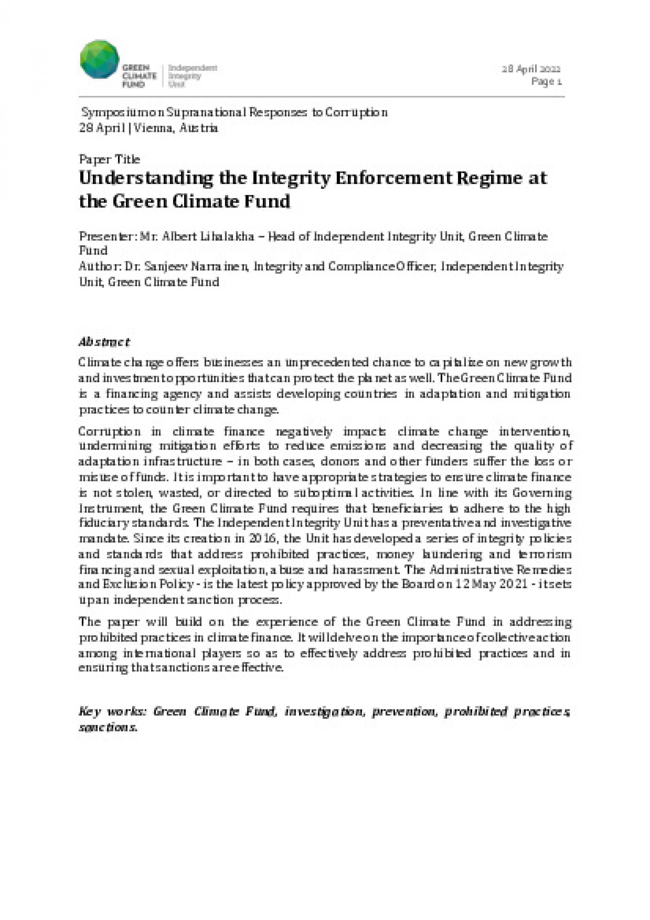 Publications | Independent Integrity Unit | Green Climate Fund